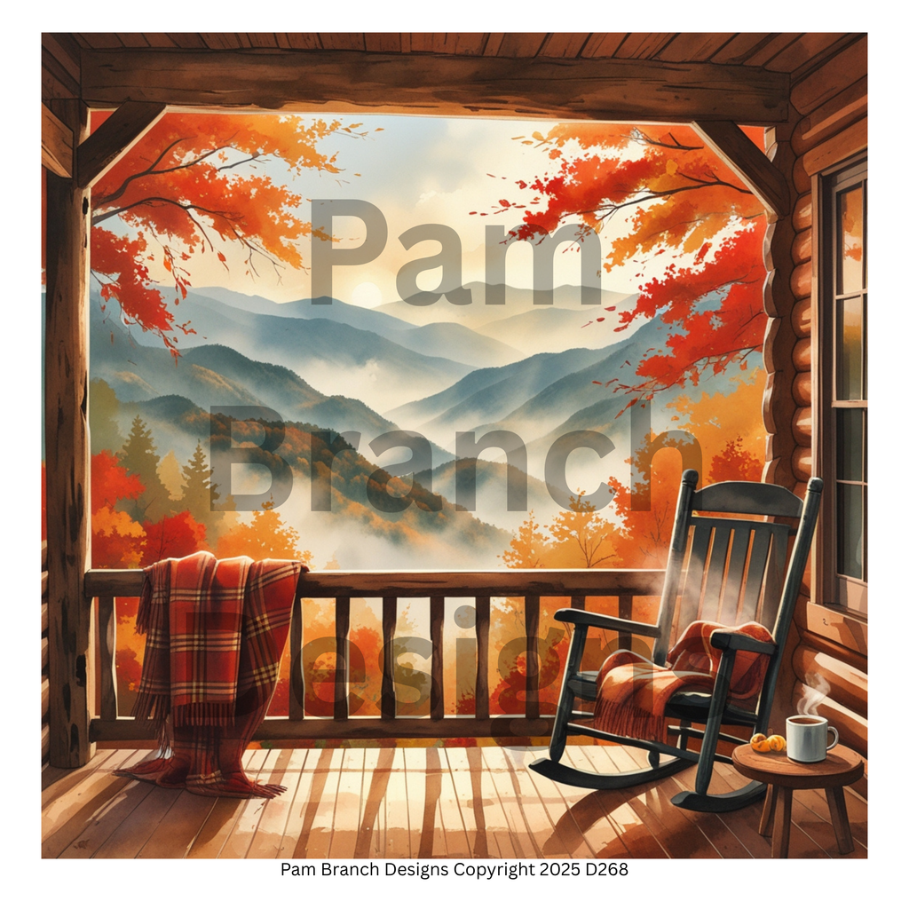 Decoupage Rice Paper – Cabin Porch Overlooking Autumn Mountains D268 ...