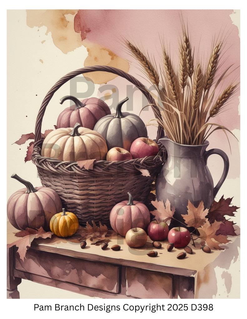 Decoupage Rice Paper, Autumn Farmhouse Still Life with Basket of Pumpk ...