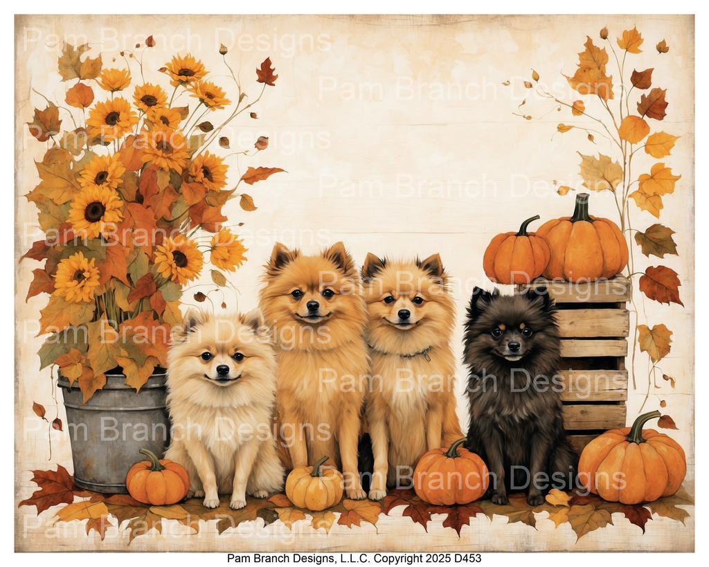 Rice Paper for Decoupage Fall Pomeranian Dogs with Pumpkins and Sunflo ...