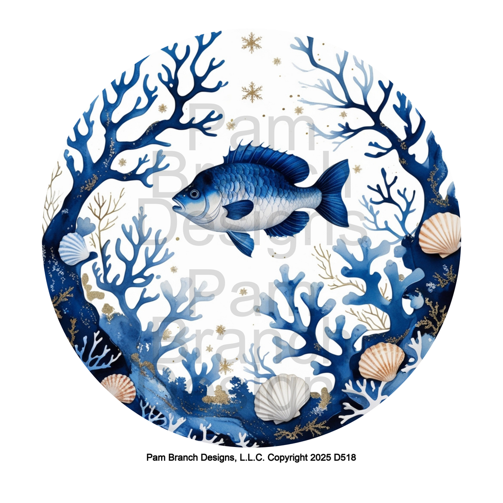 Winter Coastal Blue Fish with Coral, Shells and Snowflakes – Rice Pape ...