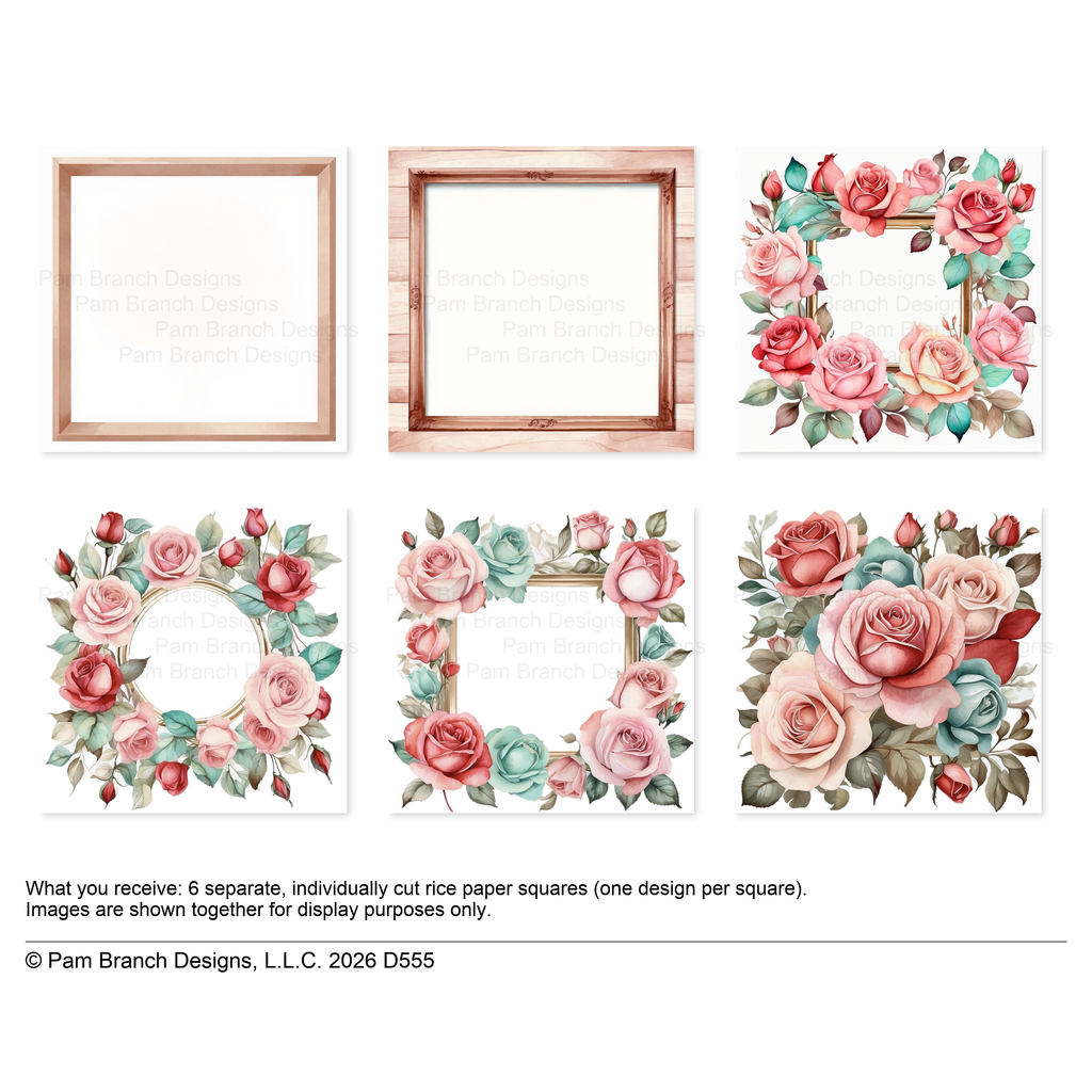 Rose Frame Floral Rice Paper for Decoupage Bundle D555 – Pam Branch Designs