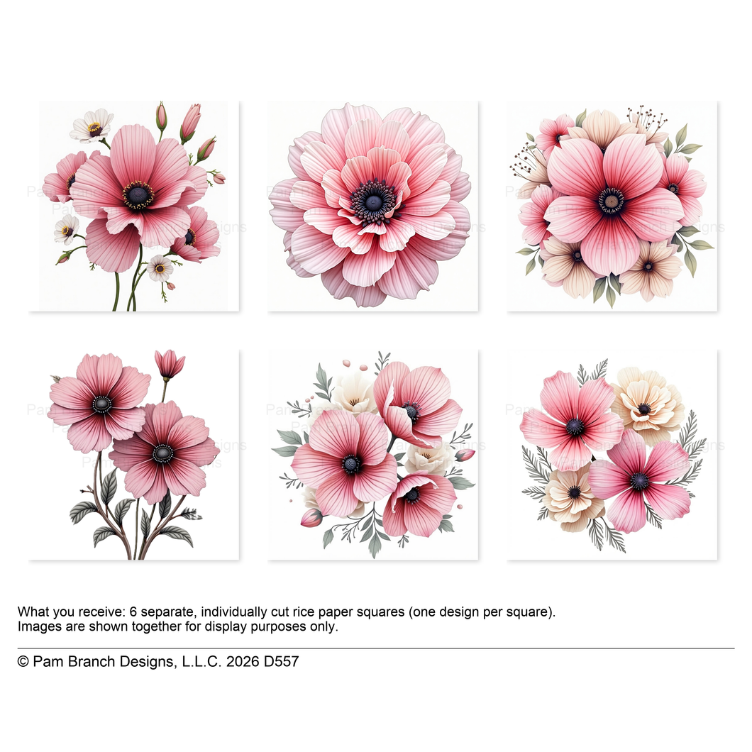 Pink Floral Rice Paper for Decoupage Bundle D557 – Pam Branch Designs