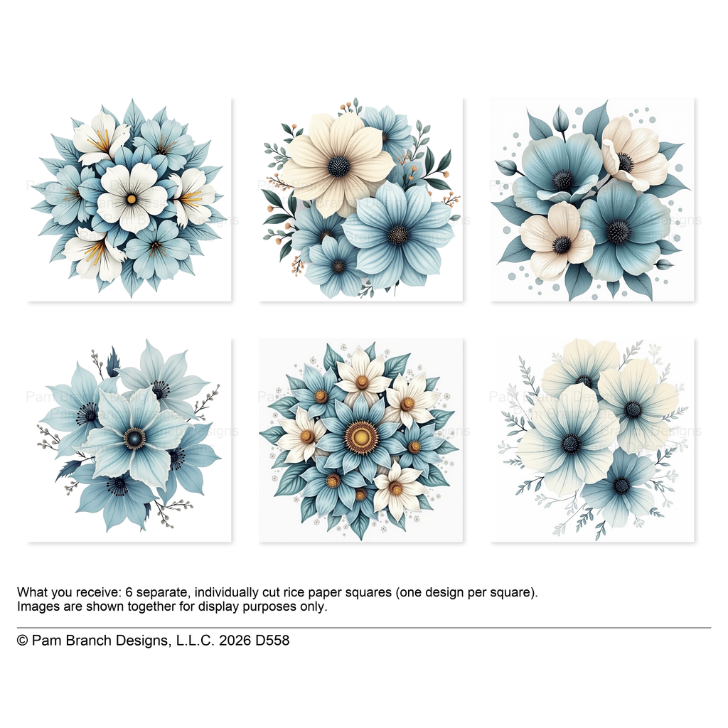 Blue and Cream Floral Rice Paper for Decoupage Bundle D558 – Pam Branch ...