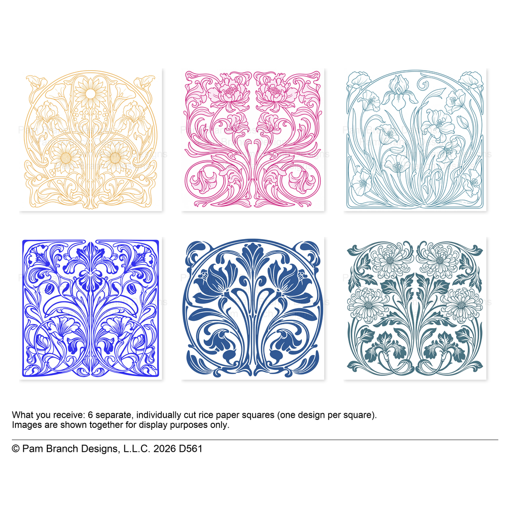 Art Nouveau Line Art Floral Rice Paper for Decoupage Bundle D561 – Pam ...